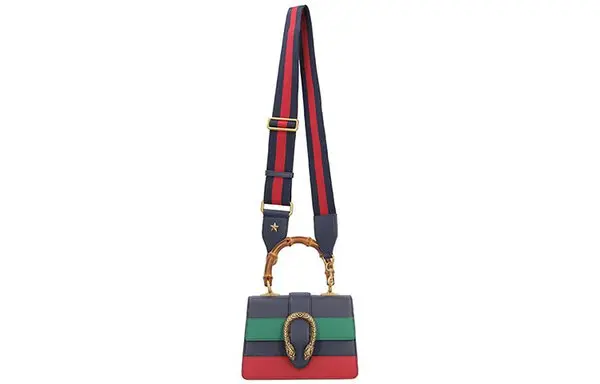 Gucci Dionysus Tiger Head Bamboo Stripe Leather Handbag - Navy