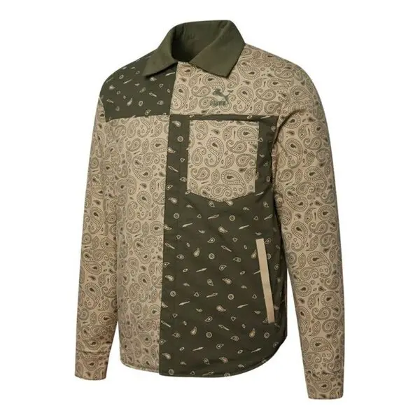 PUMA Paisley Woven Reversible Shacke Shirt 'tan Green - Tan/green