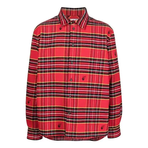 Off-White Ss22 Plaid Logo Embroidered Lapel Long Sleeves Loose Fit Red Shirt - Red/black