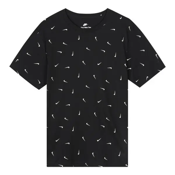 Nike Logo Full Print Round Neck Pullover Short Sleeve Black T-shirt - Default Color