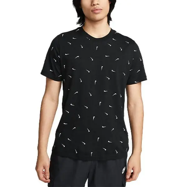 Nike Logo Full Print Round Neck Pullover Short Sleeve Black T-shirt - Default Color