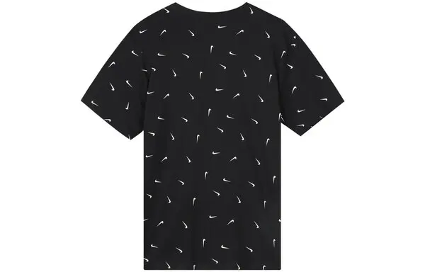 Nike Logo Full Print Round Neck Pullover Short Sleeve Black T-shirt