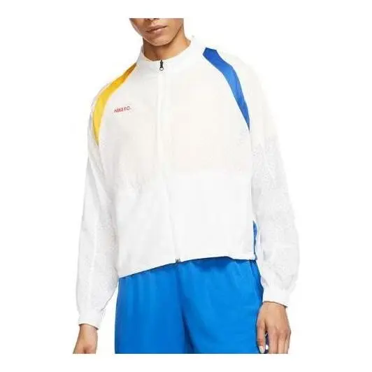 Nike F.c. Full Zip Soccer Loose Fit Jacket 'white - White/blue/yellow