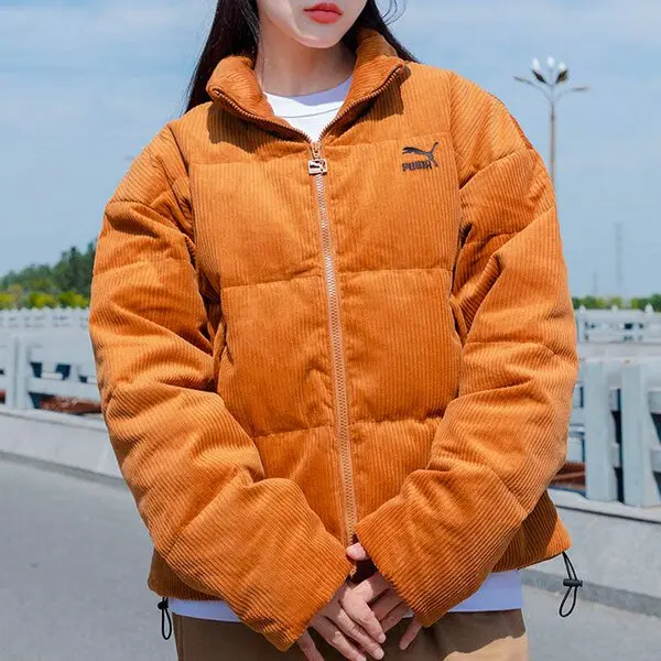 PUMA Classics Oversized Corduroy Puffer Jacket - Brown