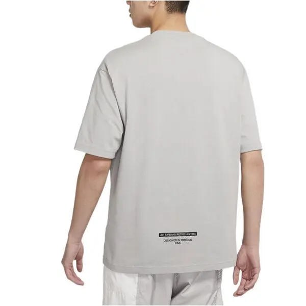 JORDAN Solid Color Logo Alphabet Round Neck Short Sleeve Gray