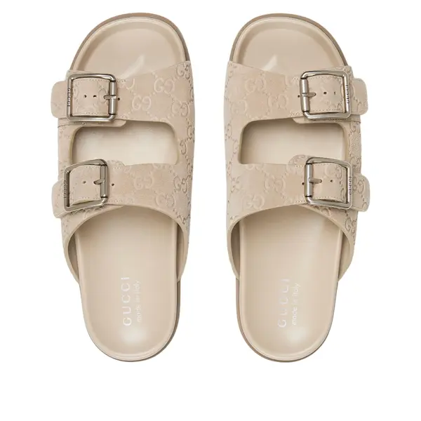 Gucci Gg Suede Slides - Oatmeal