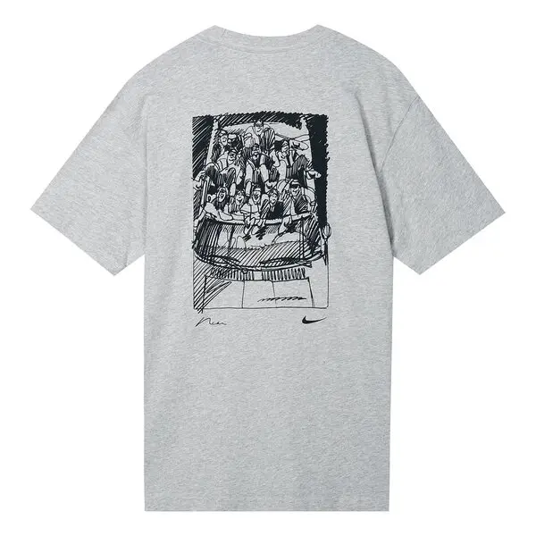 Nike Back Graffiti Funny Pattern Printing Round Neck Short Sleeve Light Grey T-shirt