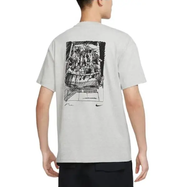 Nike Back Graffiti Funny Pattern Printing Round Neck Short Sleeve Light Grey T-shirt