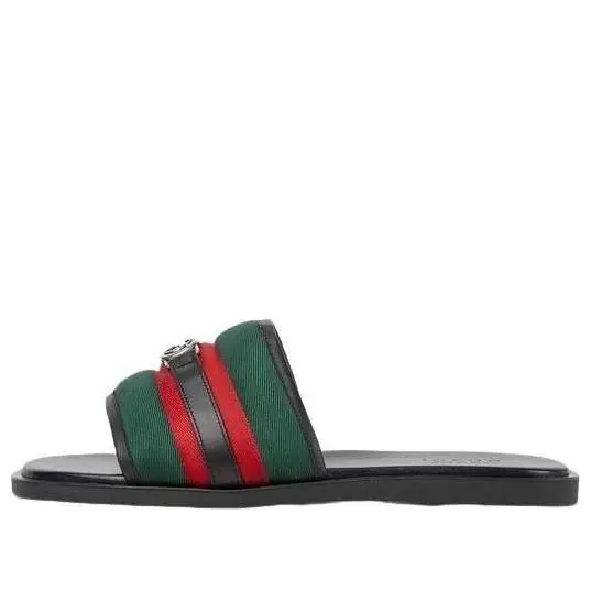 Gucci 25 Interlocking G Slides - Black/green/red