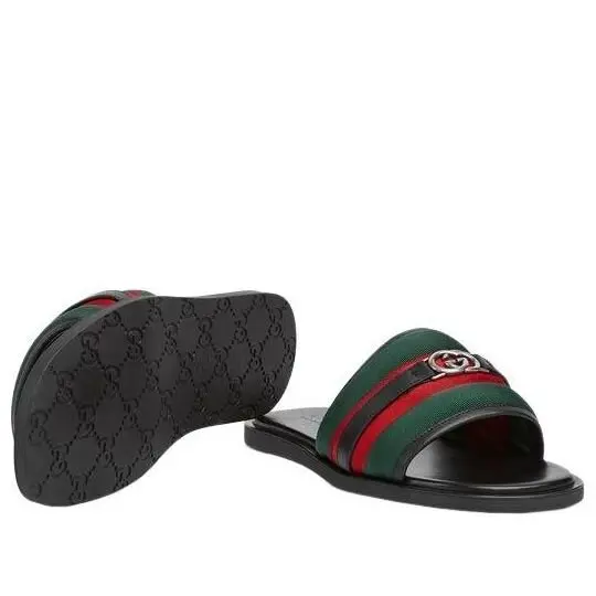 Gucci 25 Interlocking G Slides - Black/green/red