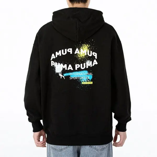 PUMA Graphic Logo Oversized Hoodie - Black