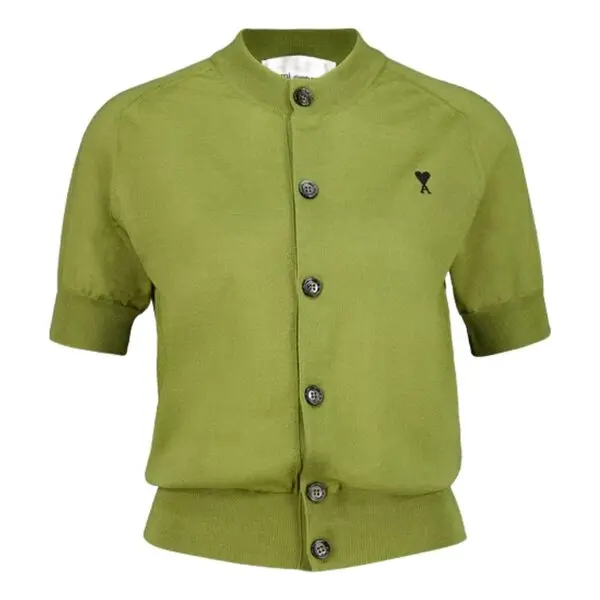 Ami Short-sleeve Merino Wool Cardigan - Matcha Green
