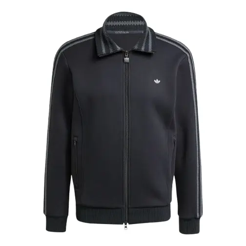 Adidas Premium Track Jacket With Band Collar And Striped Accents - Black