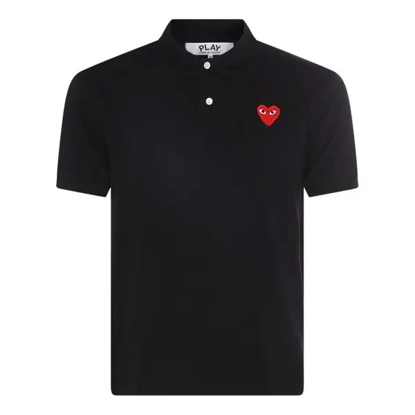Play Comme Des Garcon Ss25 Heart-patch Polo Shirt - Black