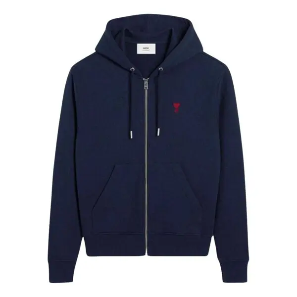AMI Paris Small Heart Logo Zip-up Hoodie - Night Blue
