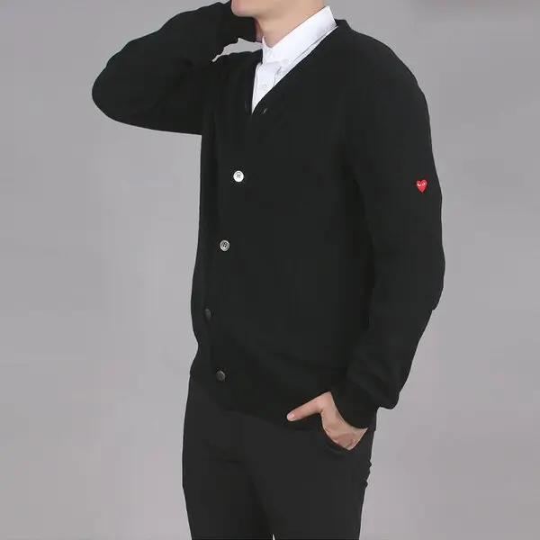 Play Comme Des Garcon Small Heart Cardigan - Black