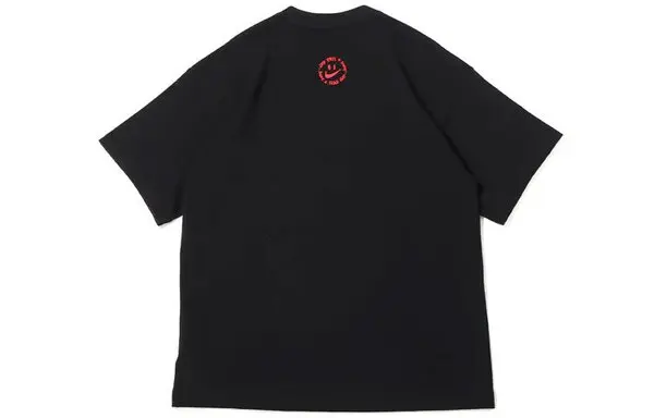 Nike Smile Flower Logo Pattern Printing Round Neck Short Sleeve Black T-shirt - Multi-color
