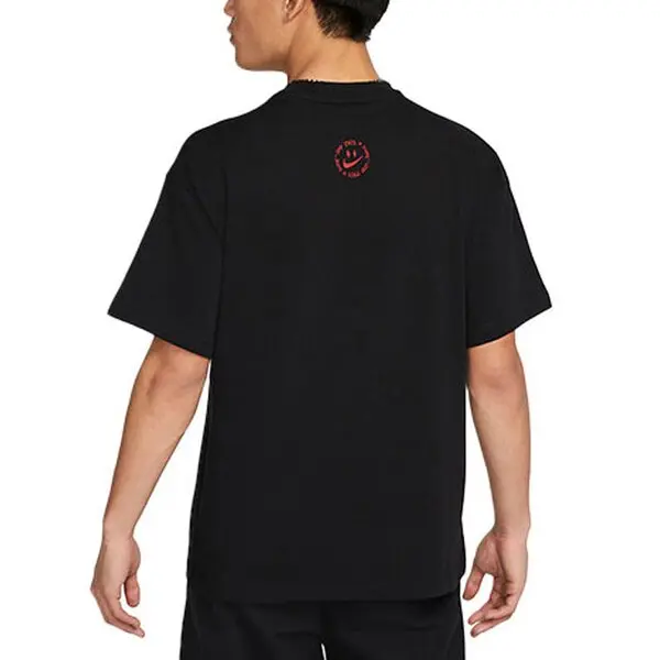 Nike Smile Flower Logo Pattern Printing Round Neck Short Sleeve Black T-shirt - Multi-color