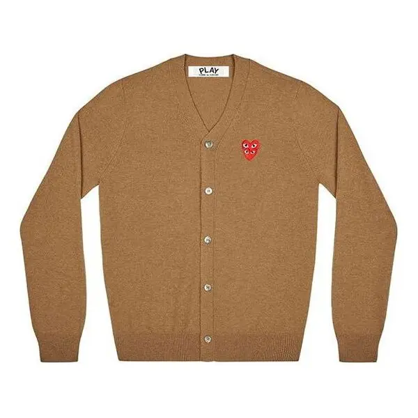 Play Comme Des Garcon Cardigan With Red Emblem - Brown