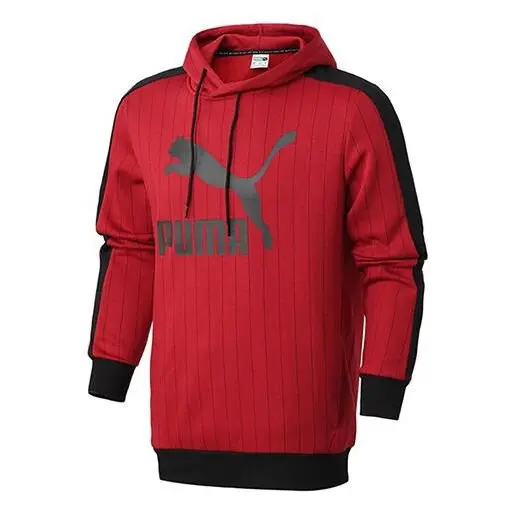 PUMA Pinstripe All-over Print Pullover Hoodie - Red/black