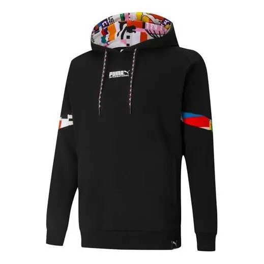 PUMA Intl Sports Stitching Printed Hooded Sweatshirt - Black