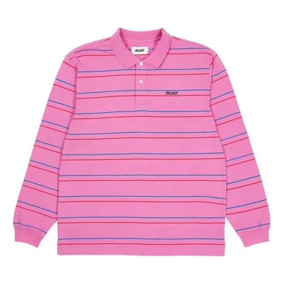 PALACE Stripe Loose Long Sleeves Polo Shirt - Pink