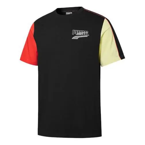 PUMA Decor8 Colorblock Logo Printing Sports Short Sleeve - Black