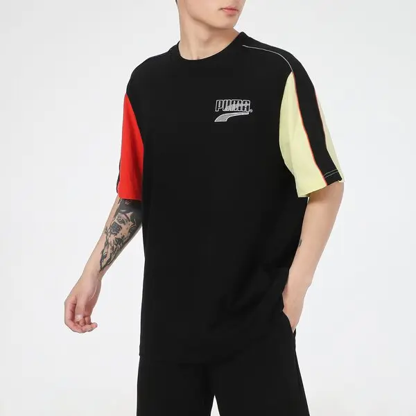 PUMA Decor8 Colorblock Logo Printing Sports Short Sleeve