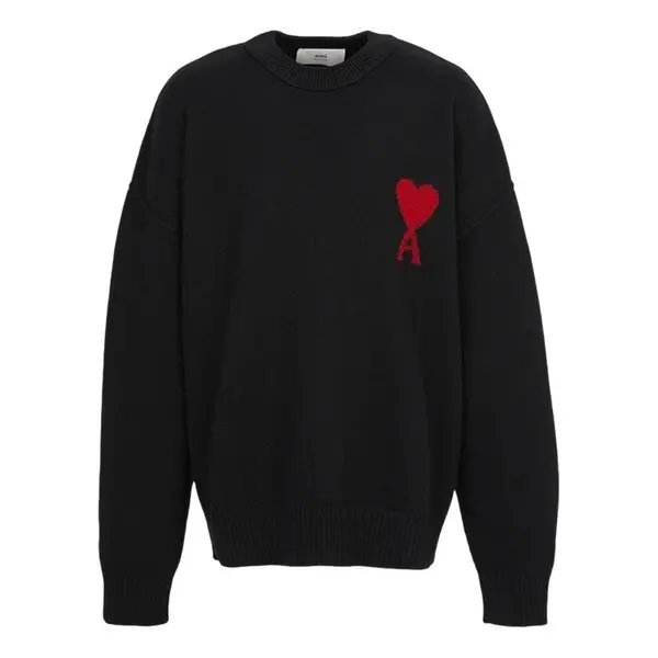 AMI Paris Heart Logo Crewneck Knit - Black