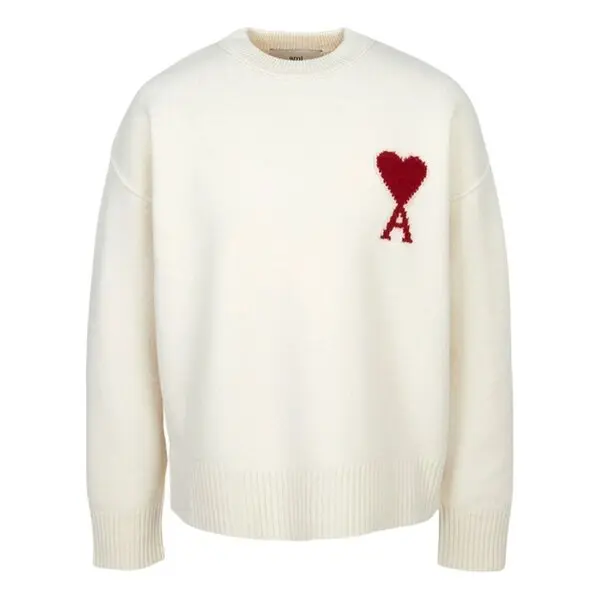 AMI Paris De Coeur' Crew Neck Knit Sweater - White