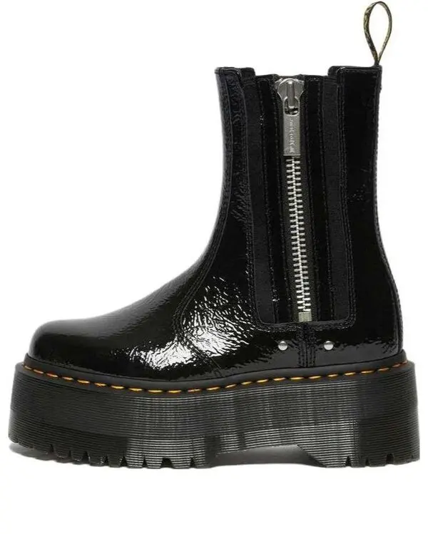 Dr. Martens 2976 Max Distressed Patent Chelsea Platform Boots