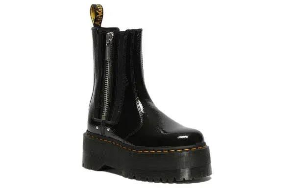 Dr. Martens 2976 Max Distressed Patent Chelsea Platform Boots