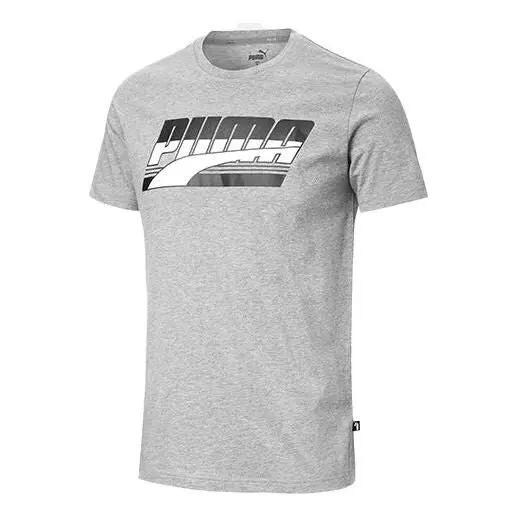 PUMA Chest Large Logo Printing Short Sleeve Gray - Grey