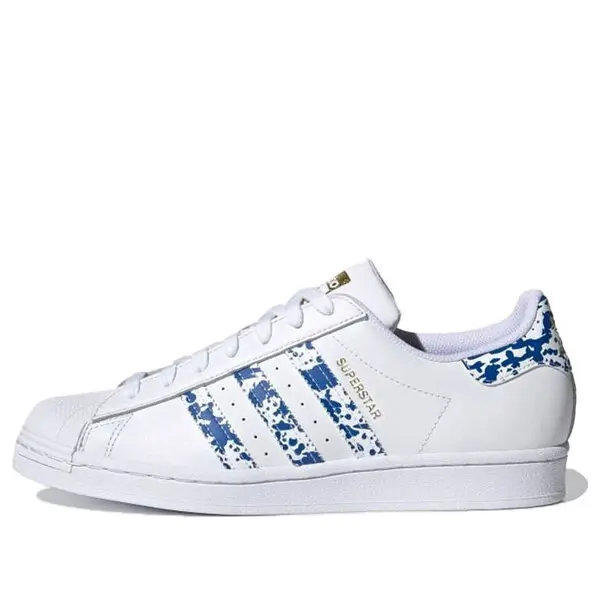 Adidas Superstar White Blue Splatter Low Top Sneakers