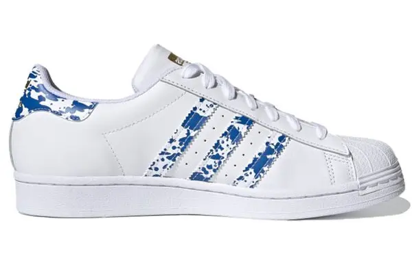 Adidas Superstar White Blue Splatter Low Top Sneakers