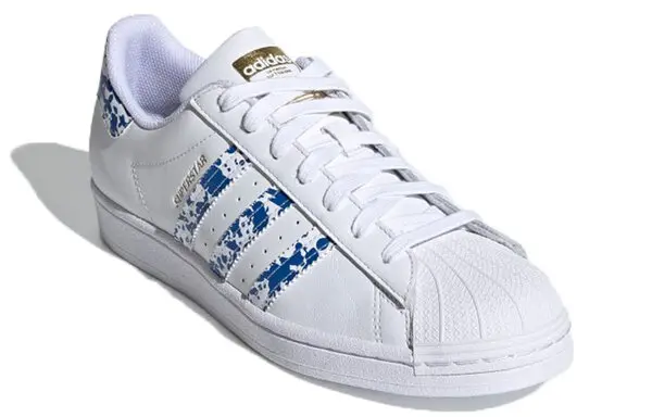 Adidas Superstar White Blue Splatter Low Top Sneakers