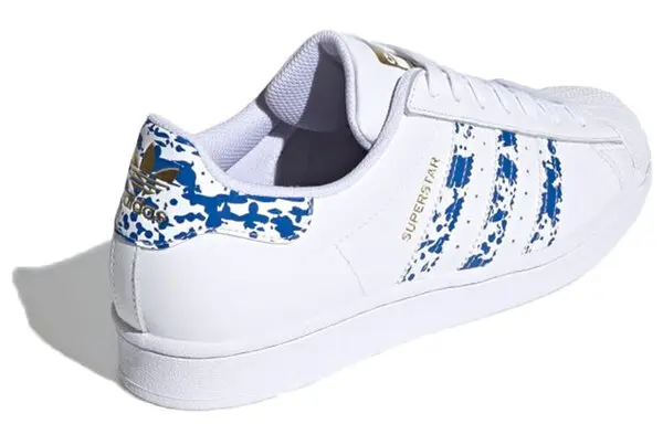 Adidas Superstar White Blue Splatter Low Top Sneakers