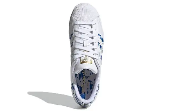 Adidas Superstar White Blue Splatter Low Top Sneakers