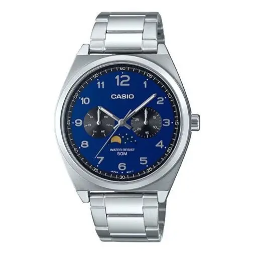 Casio Analog Watch With Stainless Steel Bracelet - Silver/blue/black