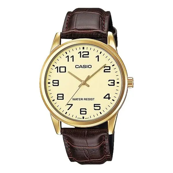Casio Quartz Analog Watch With Leather Strap - Gold