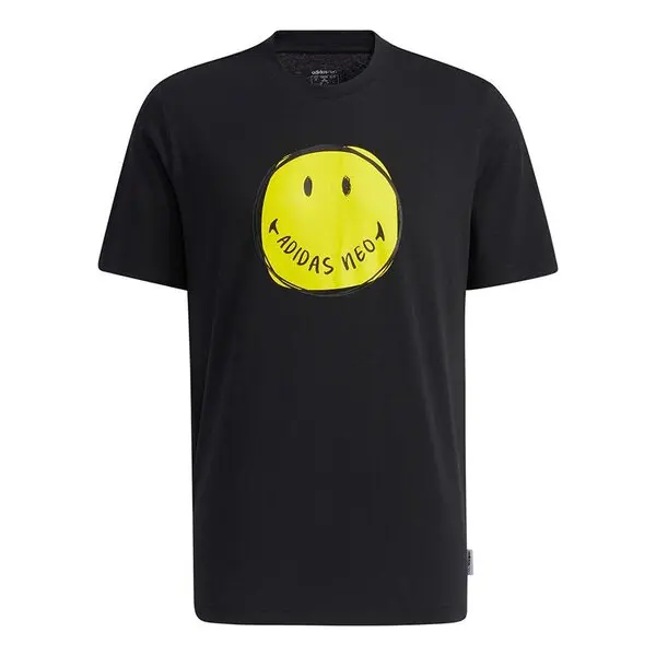 Adidas Neo Smly Tee 1 Smiling Face Printing Sports Round Neck Short Sleeve - Black