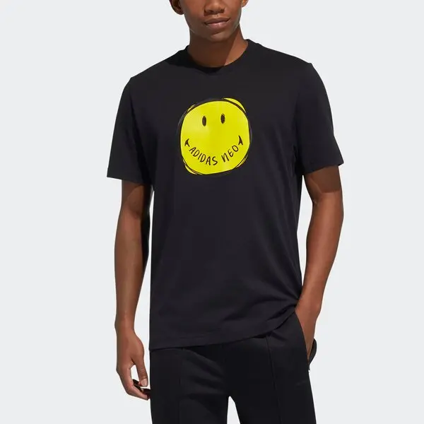 Adidas Neo Smly Tee 1 Smiling Face Printing Sports Round Neck Short Sleeve - Black