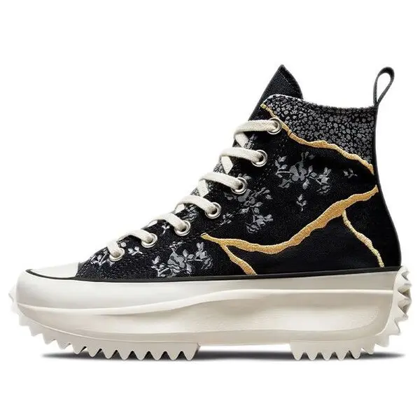 CONVERSE Run Star Hike High Top Sneakers With Metallic Floral Detail - Black/gray