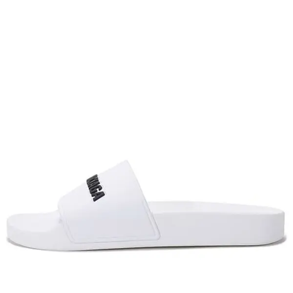 Balenciaga Pool Slides With Logo Detail - White/black