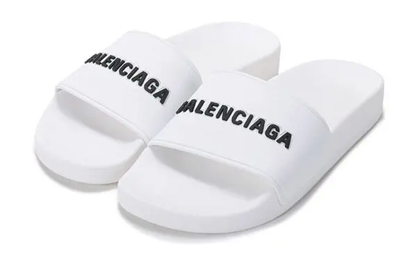 Balenciaga Pool Slides With Logo Detail - White/black