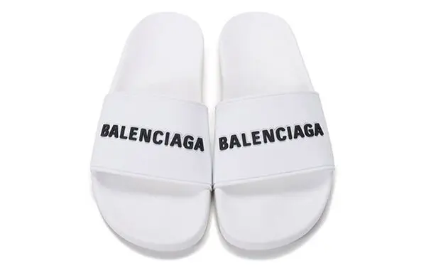 Balenciaga Pool Slides With Logo Detail - White/black
