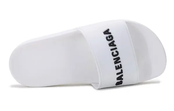 Balenciaga Pool Slides With Logo Detail - White/black
