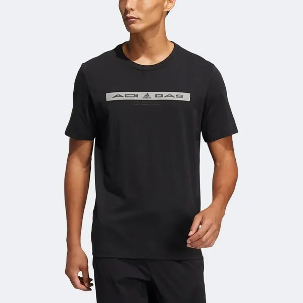 Adidas Alphabet Pattern Printing Round Neck Short Sleeve Black