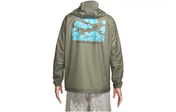Nike Casual Blue Logo Printing Hooded Jacket Light Army Green
