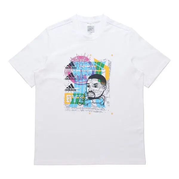 Adidas Dame Avatar Bye Lillard Basketball Sports Printing Loose Round Neck Short Sleeve - White